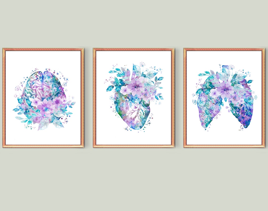 Watercolor Anatomy Art Work Floral Medical Art Human Brain and - Etsy