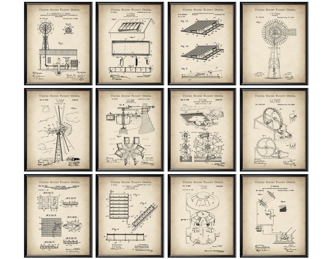 12 Renewable Energy Patent Art Solar Power Blueprint Wind Turbine ...