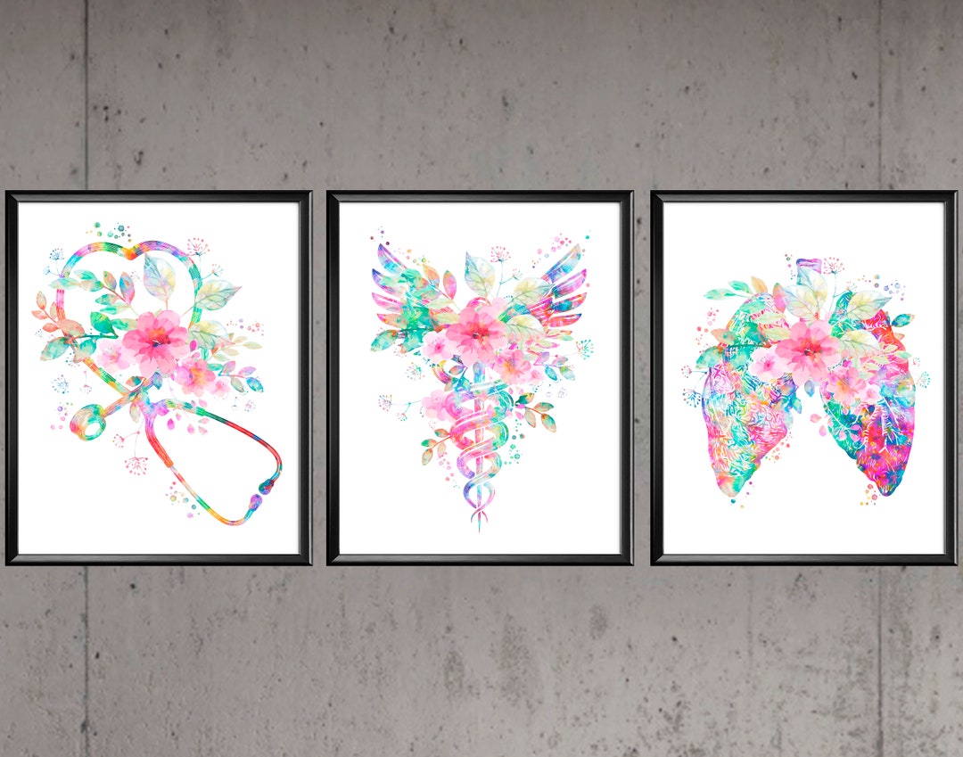 Doctor Office Decor Pulmonologist Gift Watercolor Stethoscope Caduceus ...