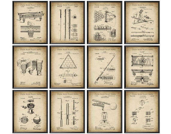 Pool Billiards Patent Art Set 12 Bulliard Cue Blueprint | Etsy