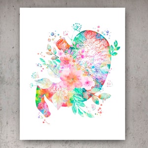 Floral Anatomy Print Set of 8 Watercolor Brain Heart Lungs Kidney Liver ...