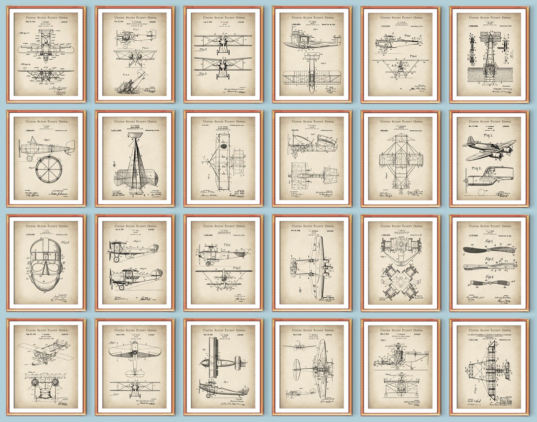 24 Vintage Airplane Patent Posters Aircraft Blueprint Plane Scheme ...