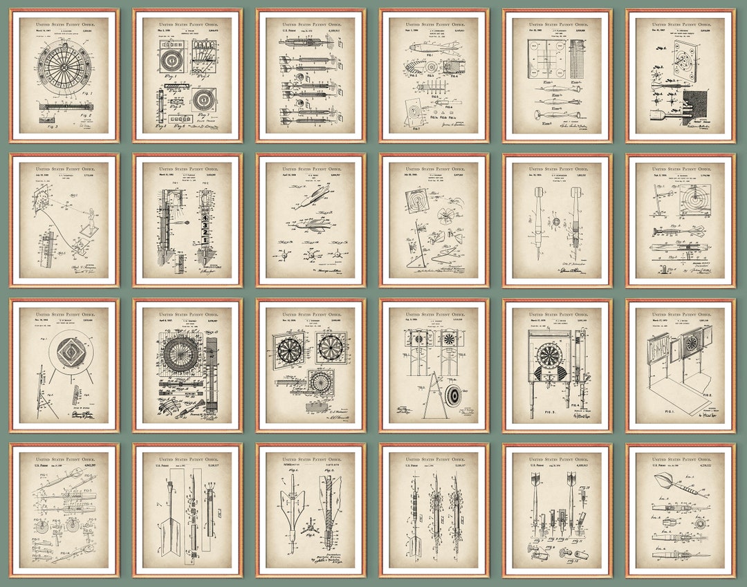 24 Vintage Darts Patent Art Game Blueprint Gameroom Decor Darts Board ...
