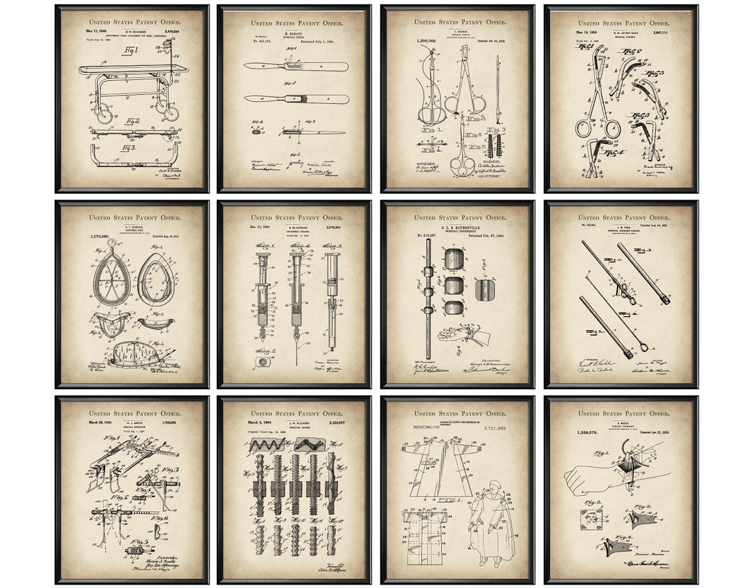 12 Surgeon Gift Medical Patent Art Medicine Blueprint Surgical ...
