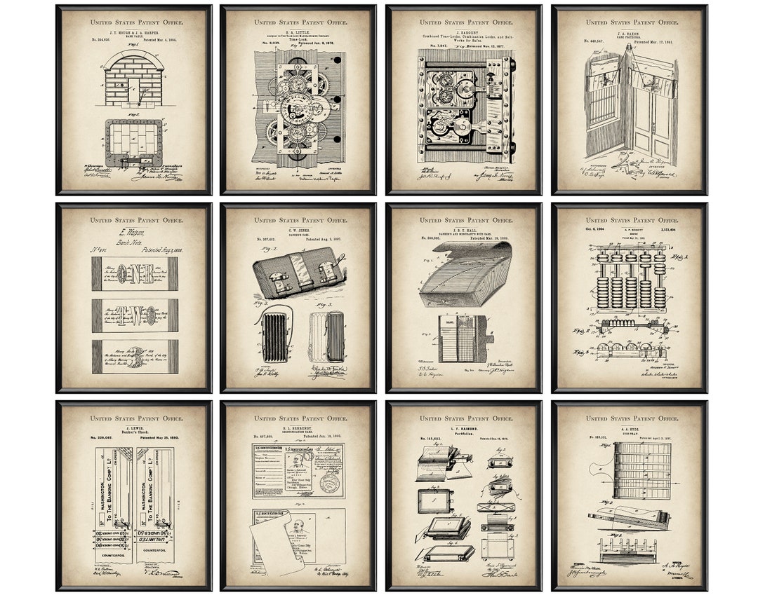 12 Banker Gift Bank Patent Art Depository Blueprint Hoard Art Money ...
