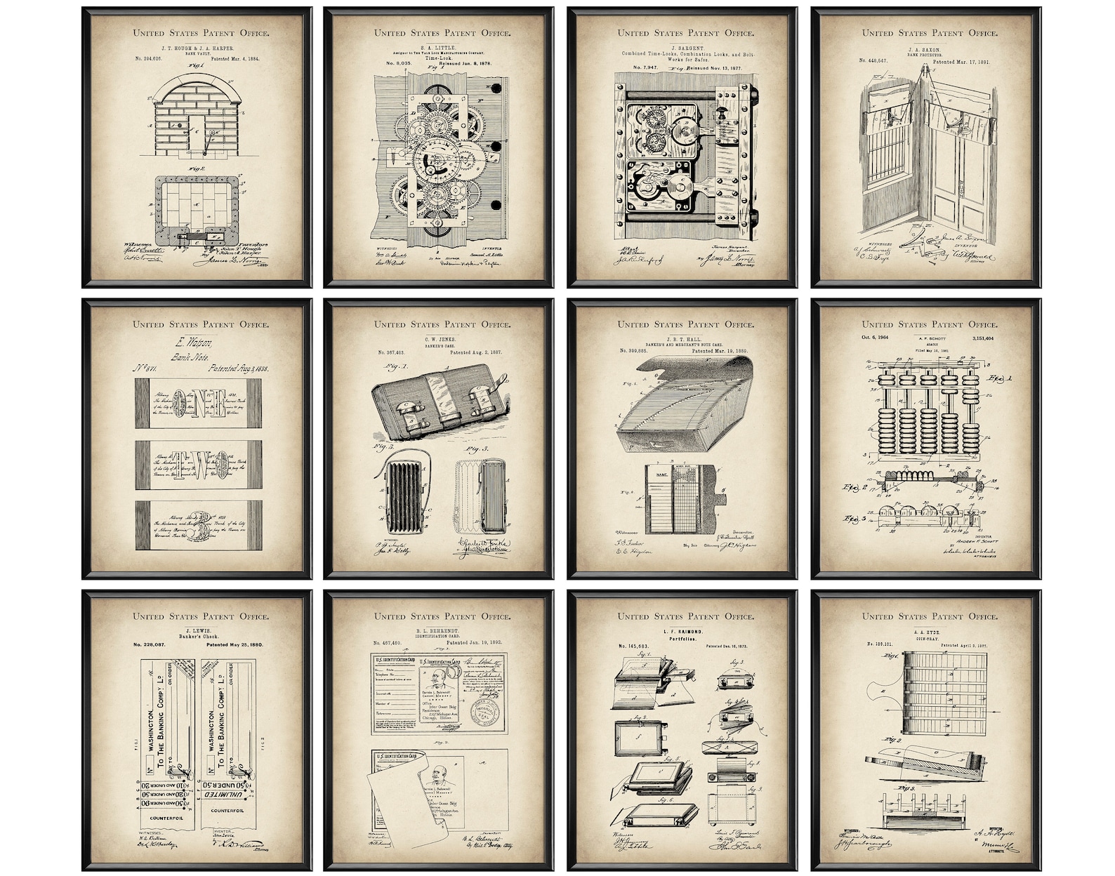 12 Banker Gift Bank Patent Art Depository Blueprint Hoard Art Money ...