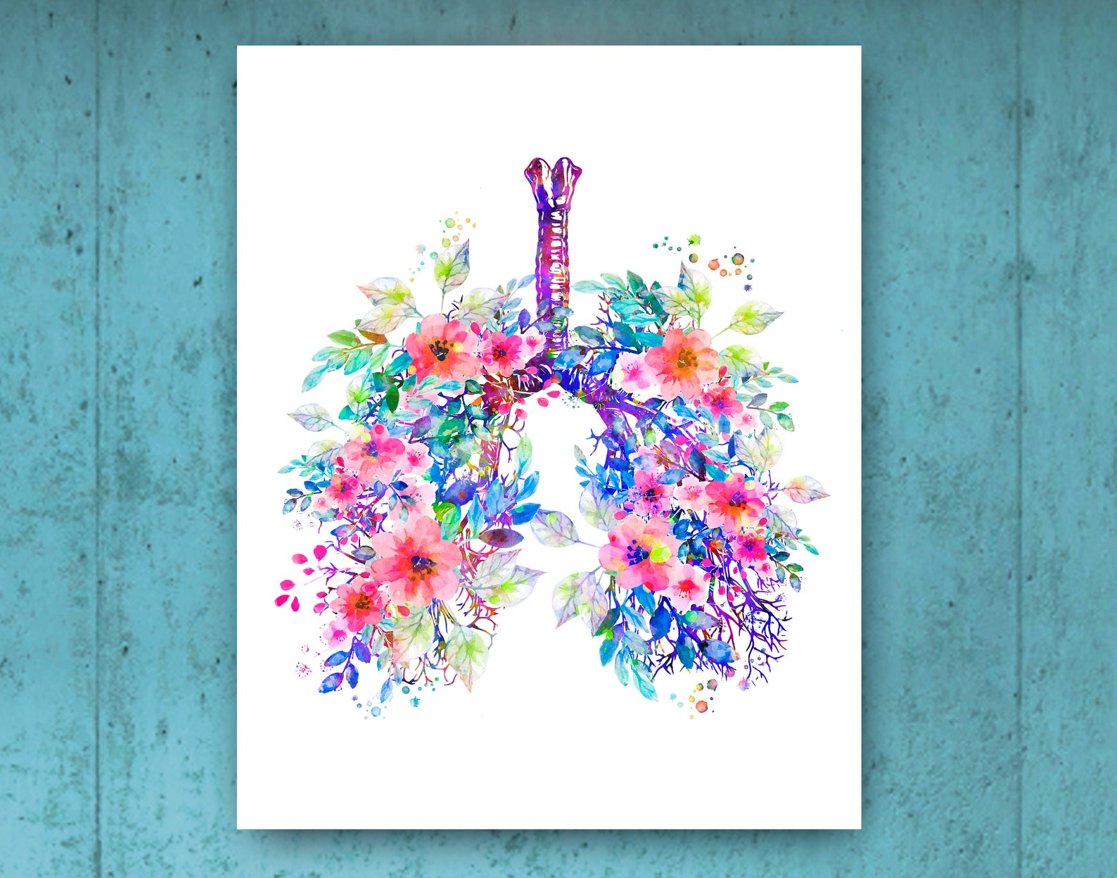 Floral Bronchial Tree Anatomy Art Print Watercolor Lungs Print | Etsy