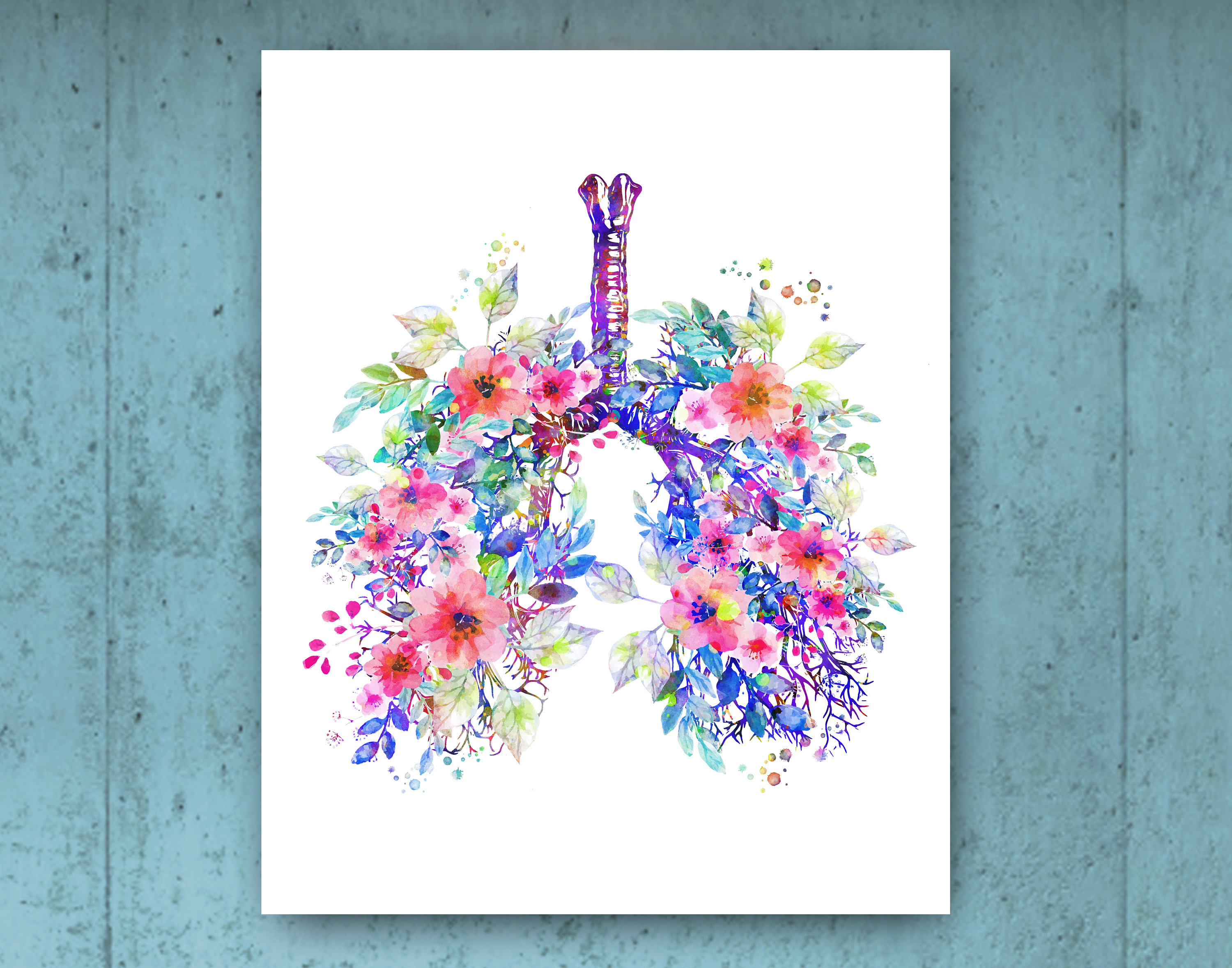 Floral Bronchial Tree Anatomy Art Print Watercolor Lungs Print - Etsy