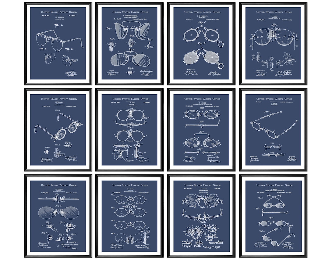 12 Eye Glasses Patent Art Optometry Blueprint Ophthalmology Art ...