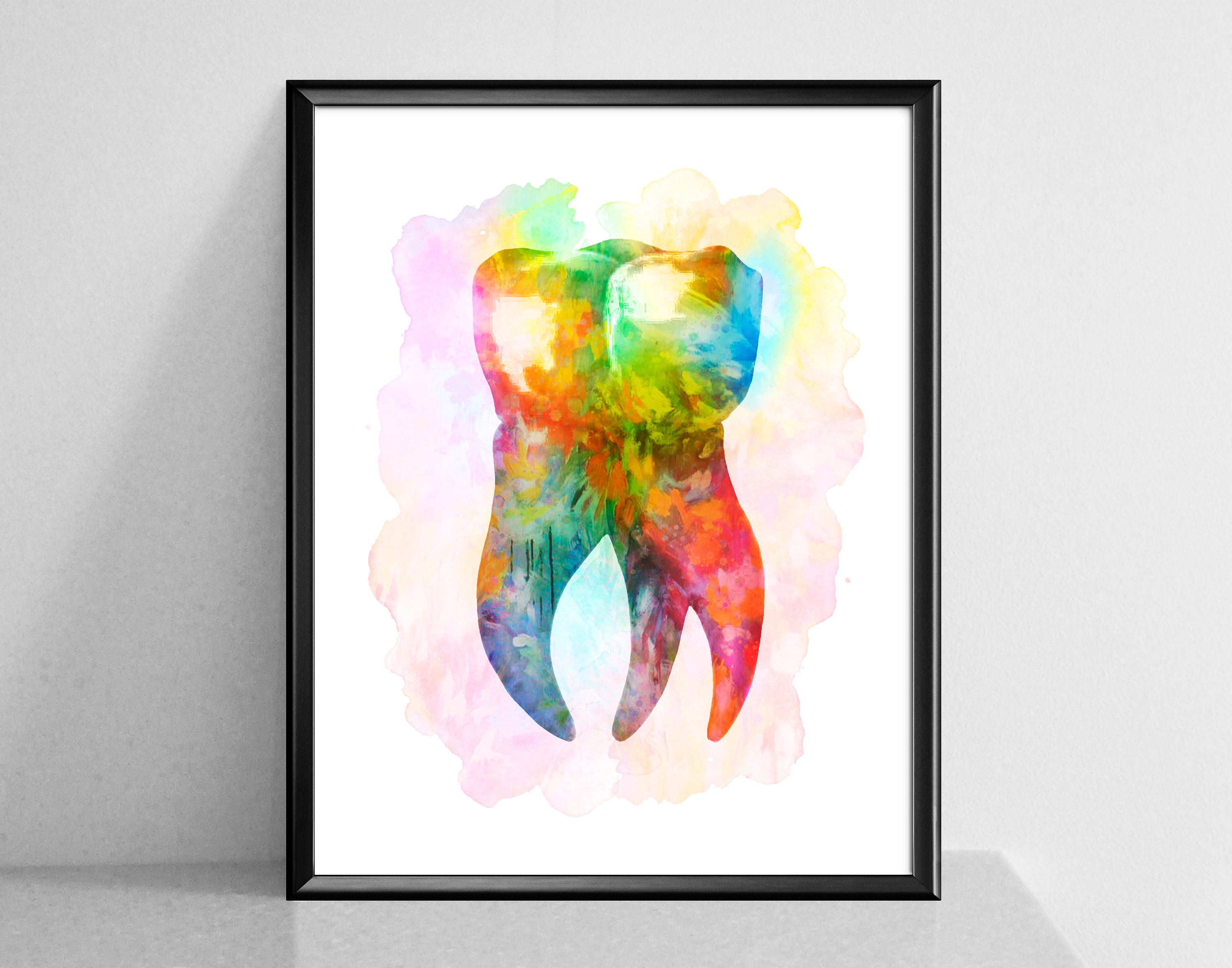 Watercolor Tooth Print Dental Art Hygienist Office Decor Orthodontist ...