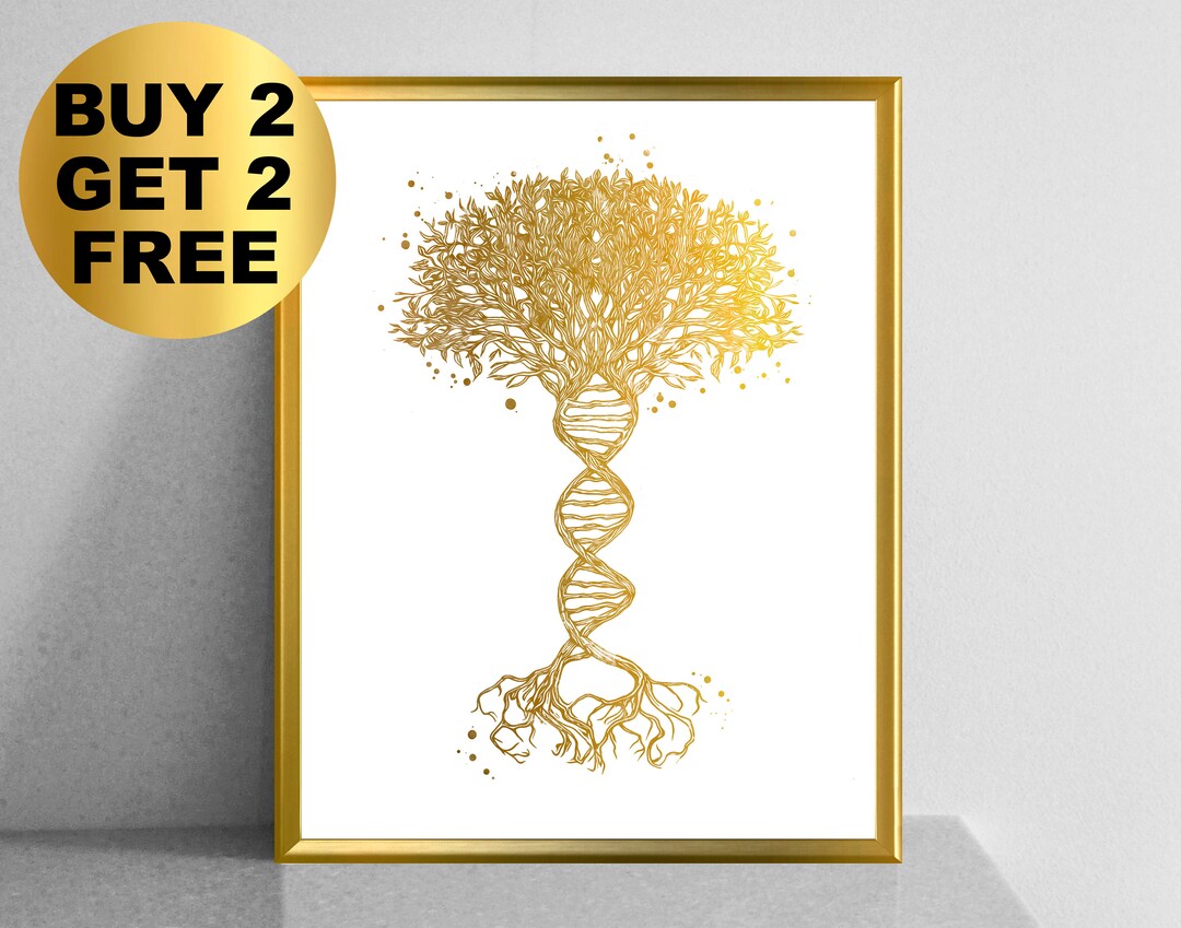 Gold DNA Molecule Art, Genetic Art, Science Art, DNA Helix Watercolor ...