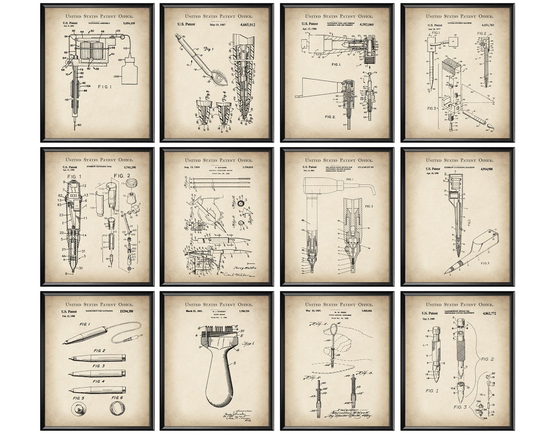 12 Tattoo Patent Art Tattooing Machine Blueprint Eyebrow Tattooing ...