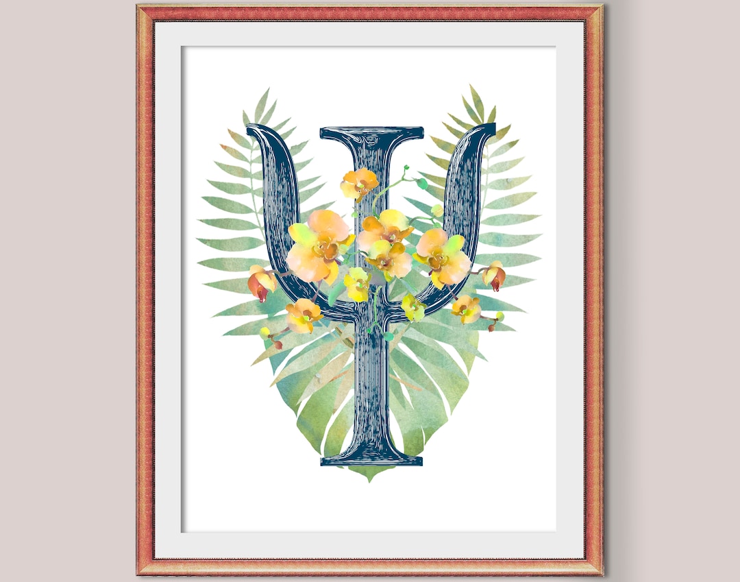 Floral Psi Symbol Artwork Psychologist Gift Scientist Gift Medical Art ...