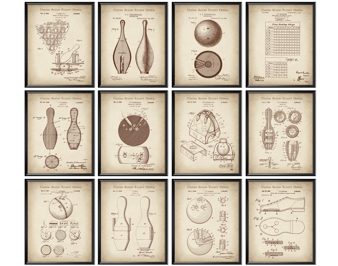 12 Bowling Patent Art Sports Blueprint Decor Bowling Ball Patent ...