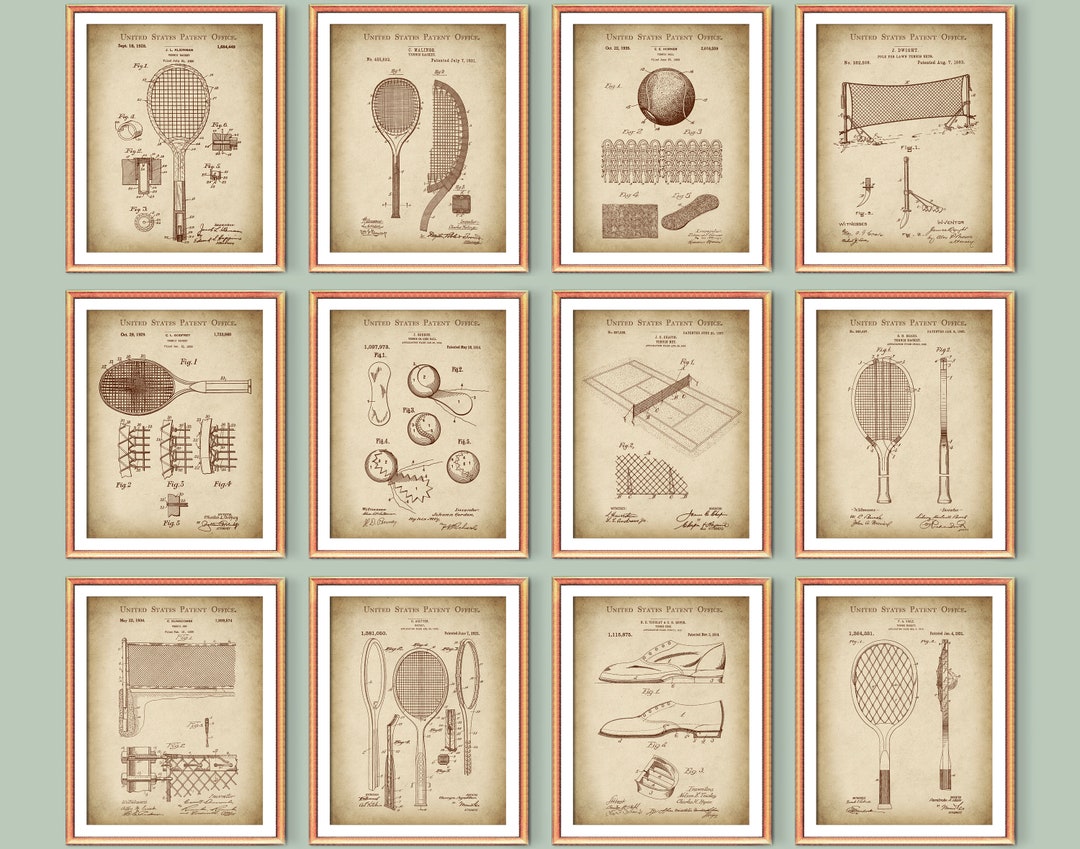 12 Tennis Art Patents Tennis Racquet Blueprint Sport Wall Decor Vintage ...