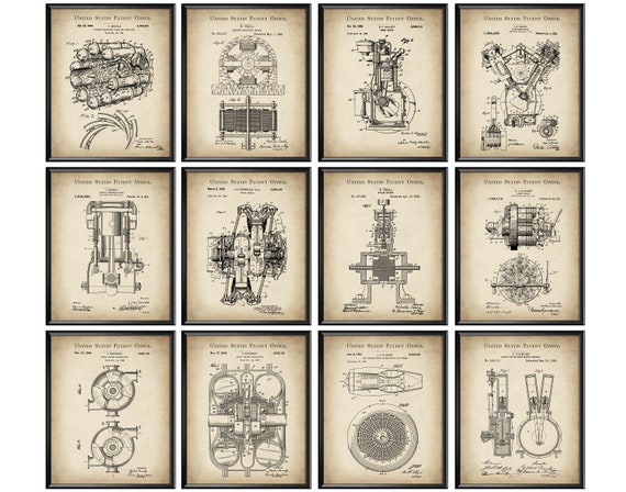 12 Mechanic Gift Engine Types Blueprint Gas Engine Patent - Etsy