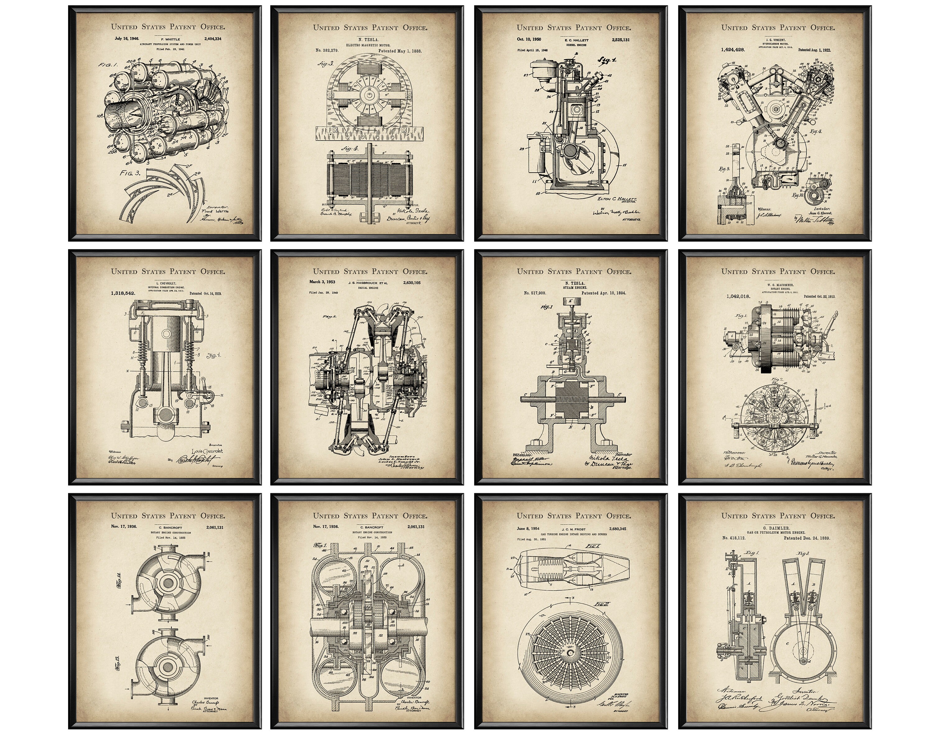 12 Mechanic Gift Engine Types Blueprint Gas Engine Patent - Etsy