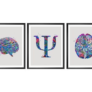 Psychologist Gift Psi Symbol Art Medical Symbol Poster Watercolor Brain ...