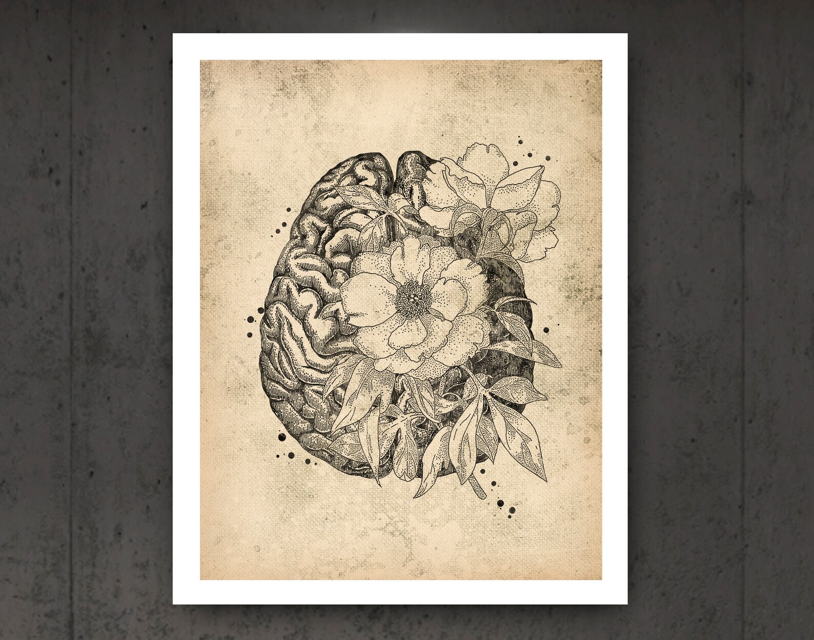 Neurology Art Vintage Anatomical Brain Print Floral Anatomy | Etsy
