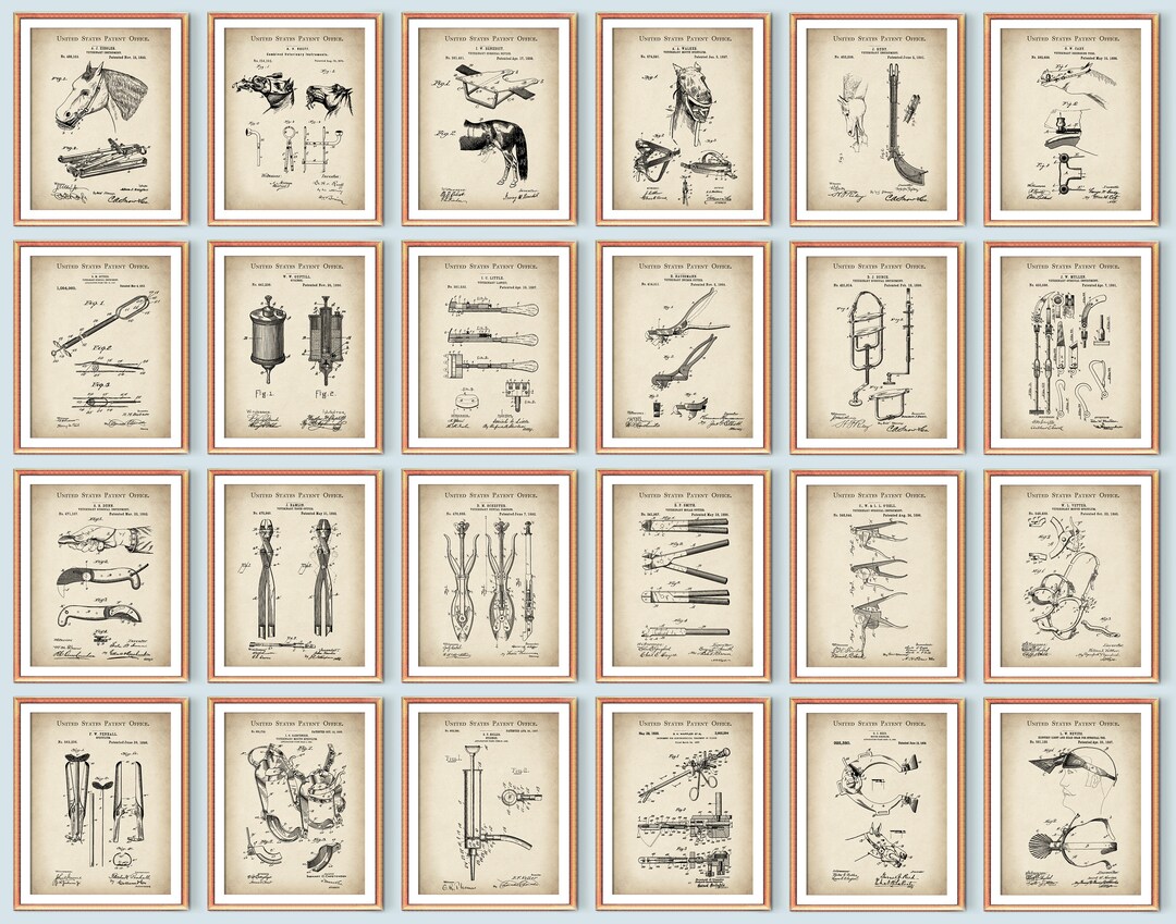 24 Veterinary Surgery Patent Posters Vet Blueprint Horse Doctor Gift ...