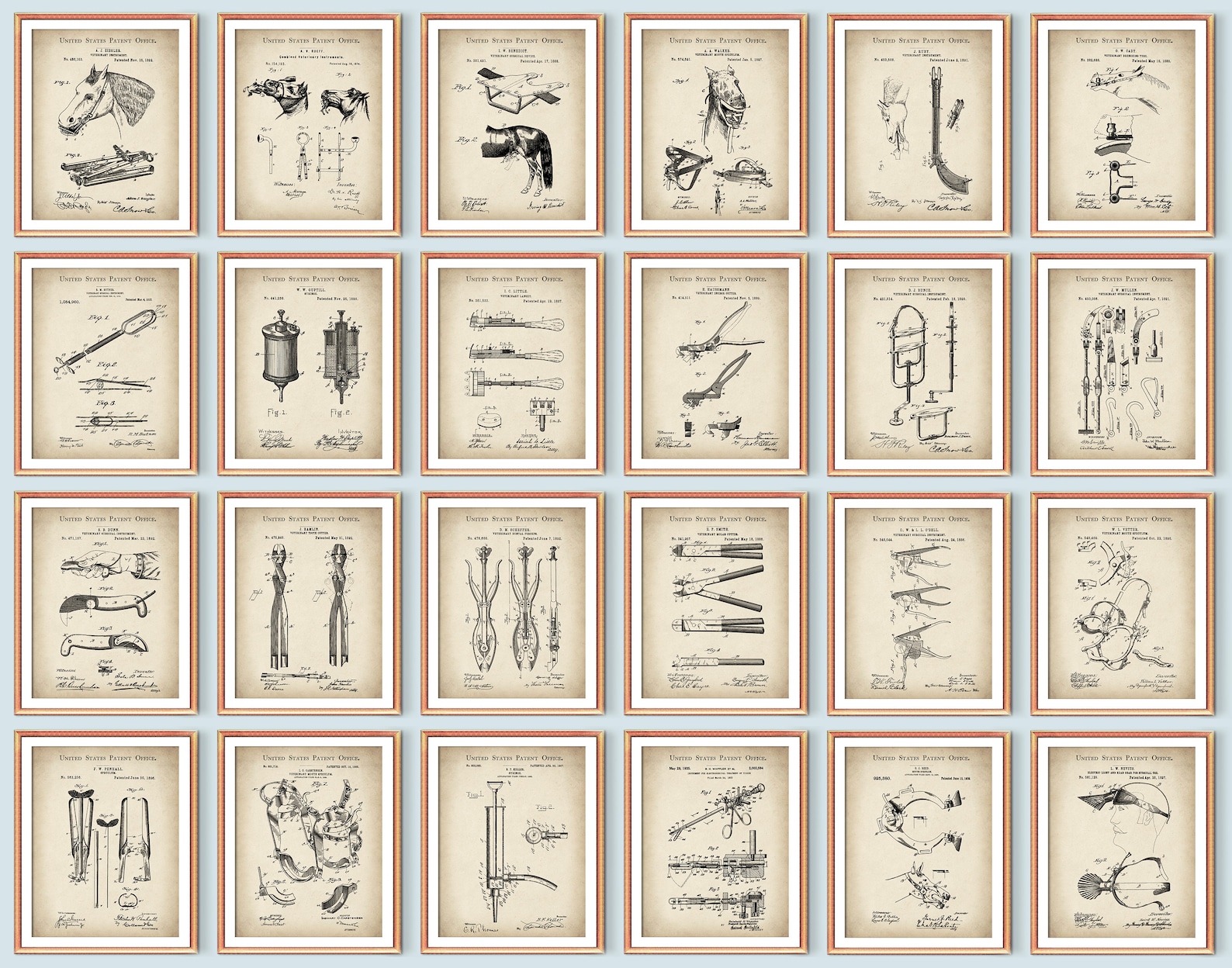 24 Veterinary Surgery Patent Posters Vet Blueprint Horse Doctor Gift ...