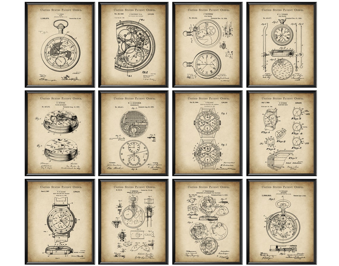 12 Watch Patent Art Pocket Watch Poster Stopwatch Blueprint | Etsy