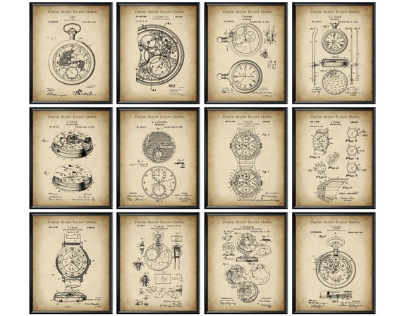 12 Watch Patent Art Pocket Watch Poster Stopwatch Blueprint | Etsy