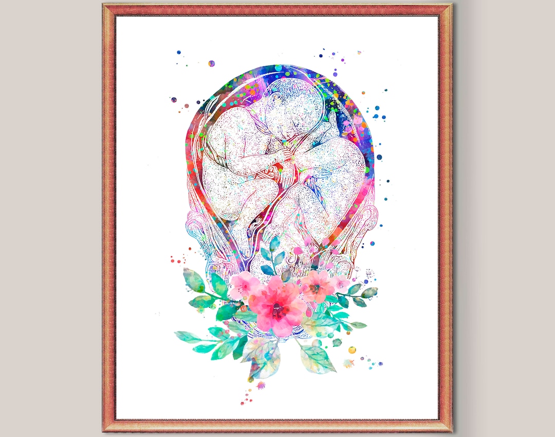 Twins Fetuses in Womb Art Pregnancy Art Anatomy Art Midwife Gift Baby ...