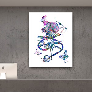 Stethoscope and Flower Art Medical Art Doctor Device Poster Nurse Gift ...