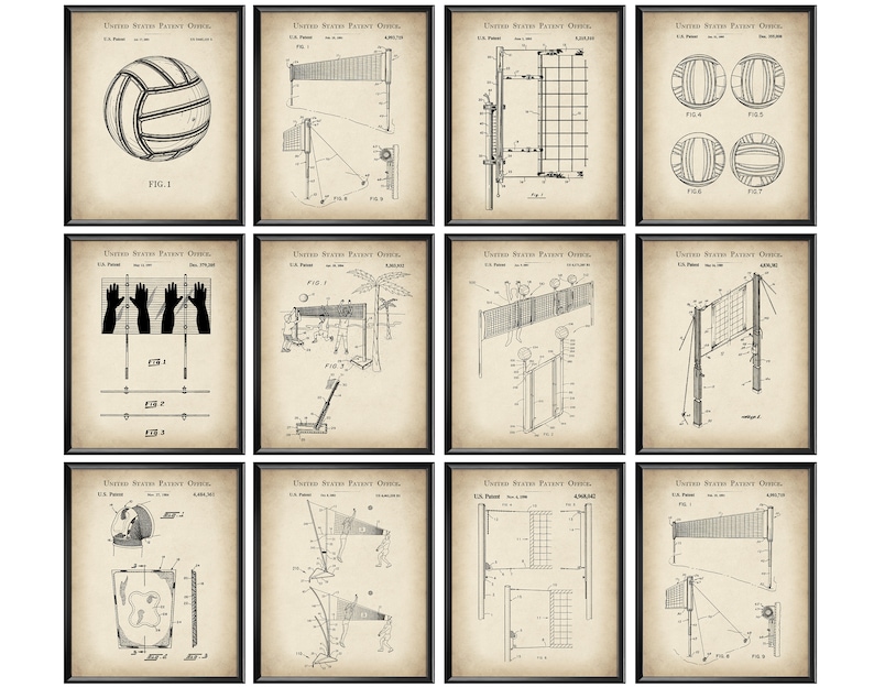 12 Volleyball Patent Art Volleyball Blueprint Sports Art - Etsy