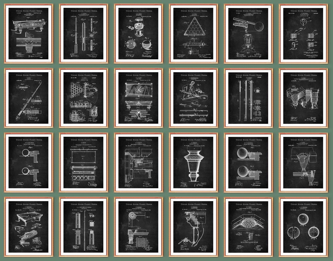 24 Billiards Patent Art Pool Game Blueprint Chalkboard Art Snooker ...