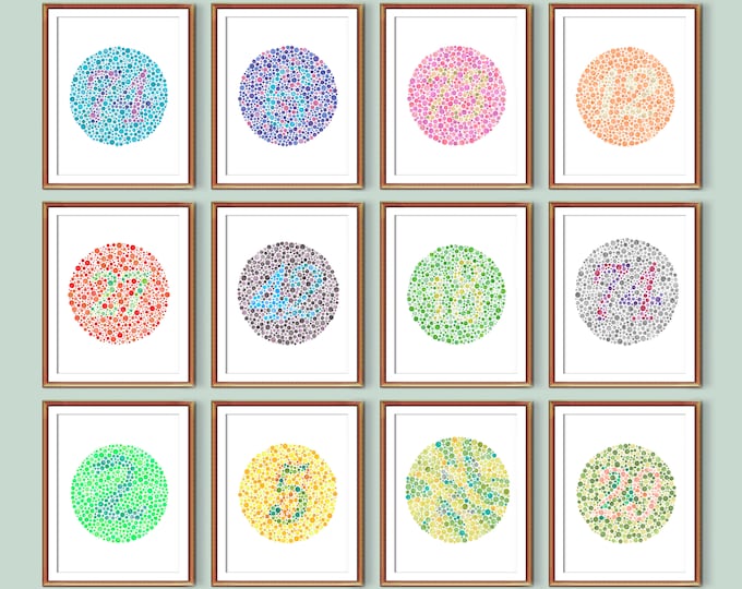 11 Ishihara Test Cards for Testing Colour Blindness Watercolor Blots ...