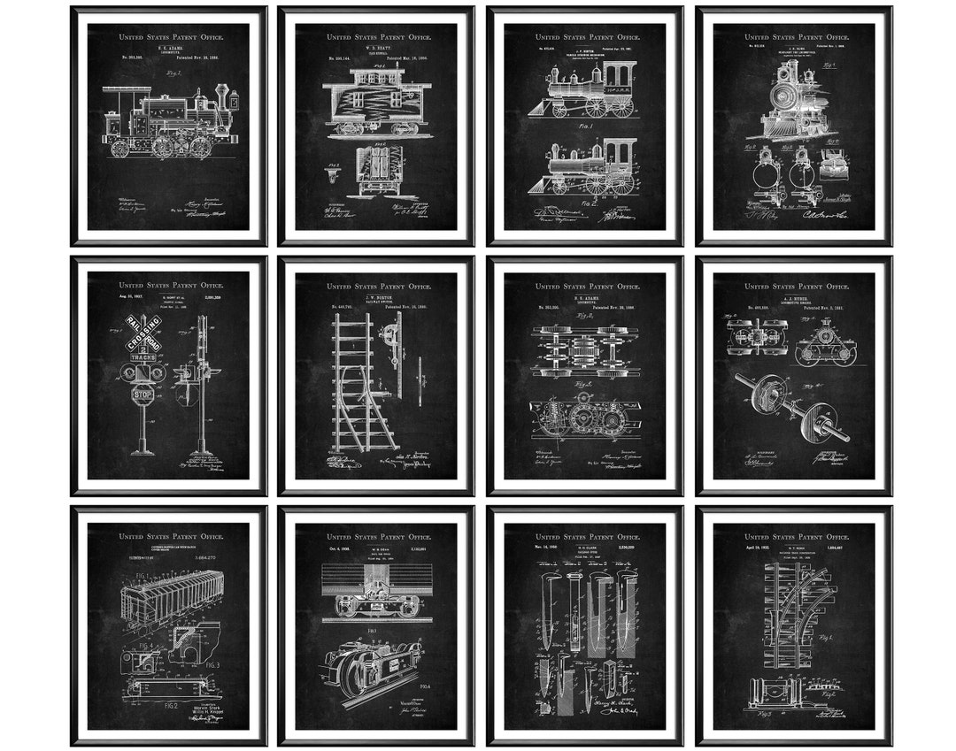 12 Railroad Train Blueprint Transportation Art Locomotive Patent ...
