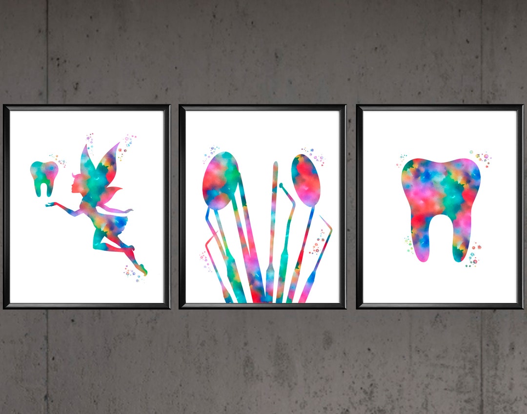 Dentist Office Decor Tooth Fairy Dental Tools Tooth Watercolor Art ...