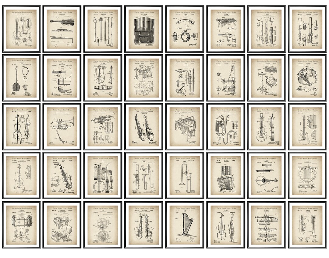 40 Musician Gift Musical Instrument Patent Art Vintage Blueprint Music ...