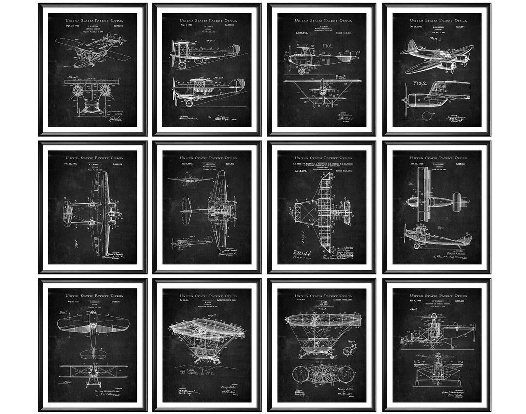 12 Aeroplane Patent Art Airplane Blueprint Aircraft Scheme Plane Poster ...
