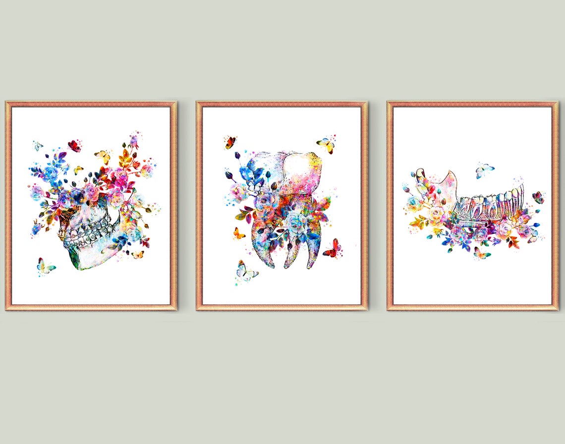 Watercolor Dental Art Dentist Gift Floral Tooth Drawing Teeth - Etsy