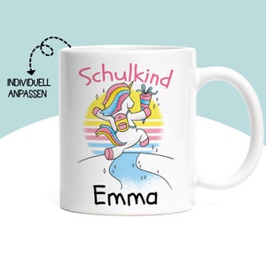 Tasse Einhorn Schulkind Einschulung Schulanfang Geschenk Trinkbecher mit Name Personalisiert ...
