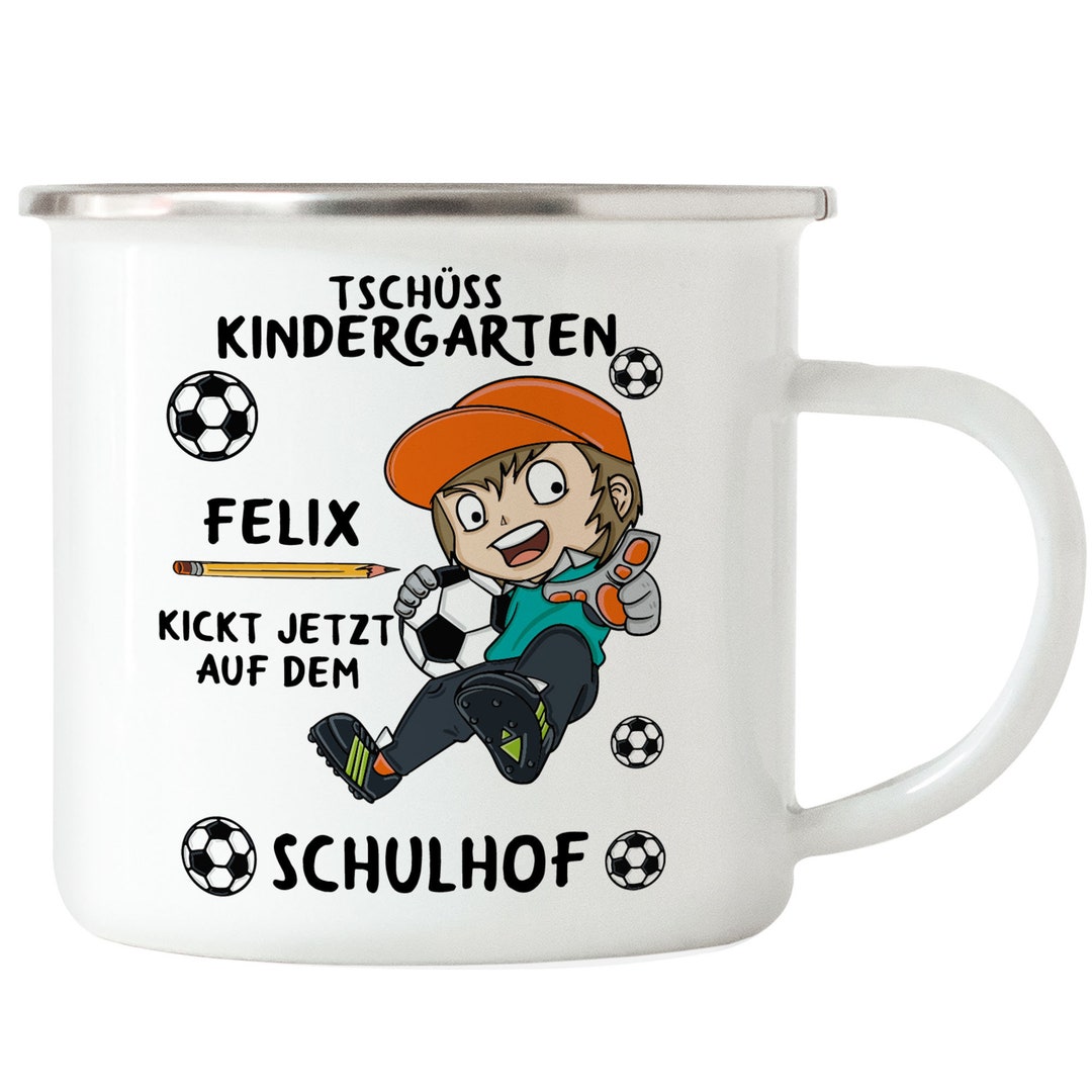 Tasse Einschulung Fußball Schulkind Kindertasse Schulanfang Geschenk Trinkbecher Name ...