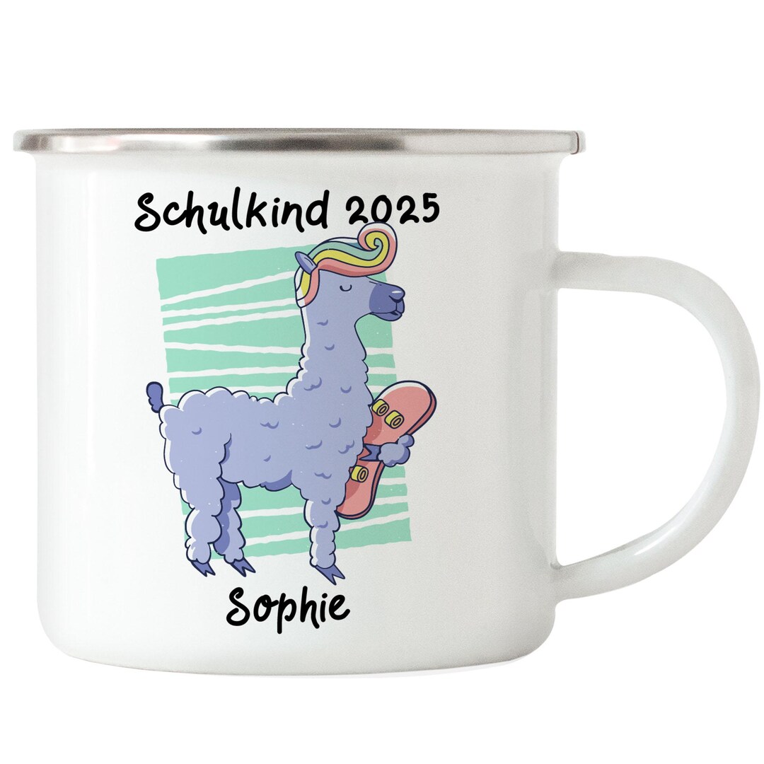 Schoolchild 2025 Mug Enamel Drinking Cup Alpaca Lama Name Personalized ...