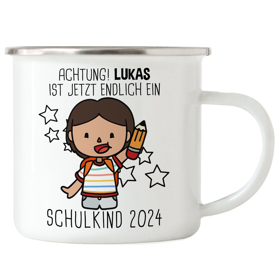 Schulkind 2024 Tasse Emaille Trinkbecher mit Name Personalisiert Wunschname Kindertasse ...