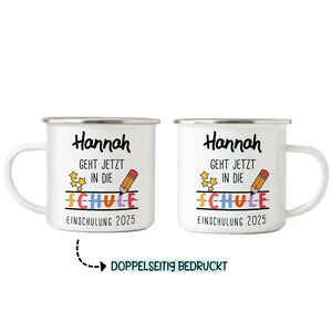 Tasse Einschulung Schulanfang Geschenk Becher Trinkbecher Emaille Name Personalisiert Wunschname ...