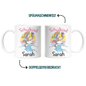 Tasse Einhorn Schulkind Einschulung Schulanfang Geschenk Trinkbecher mit Name Personalisiert ...