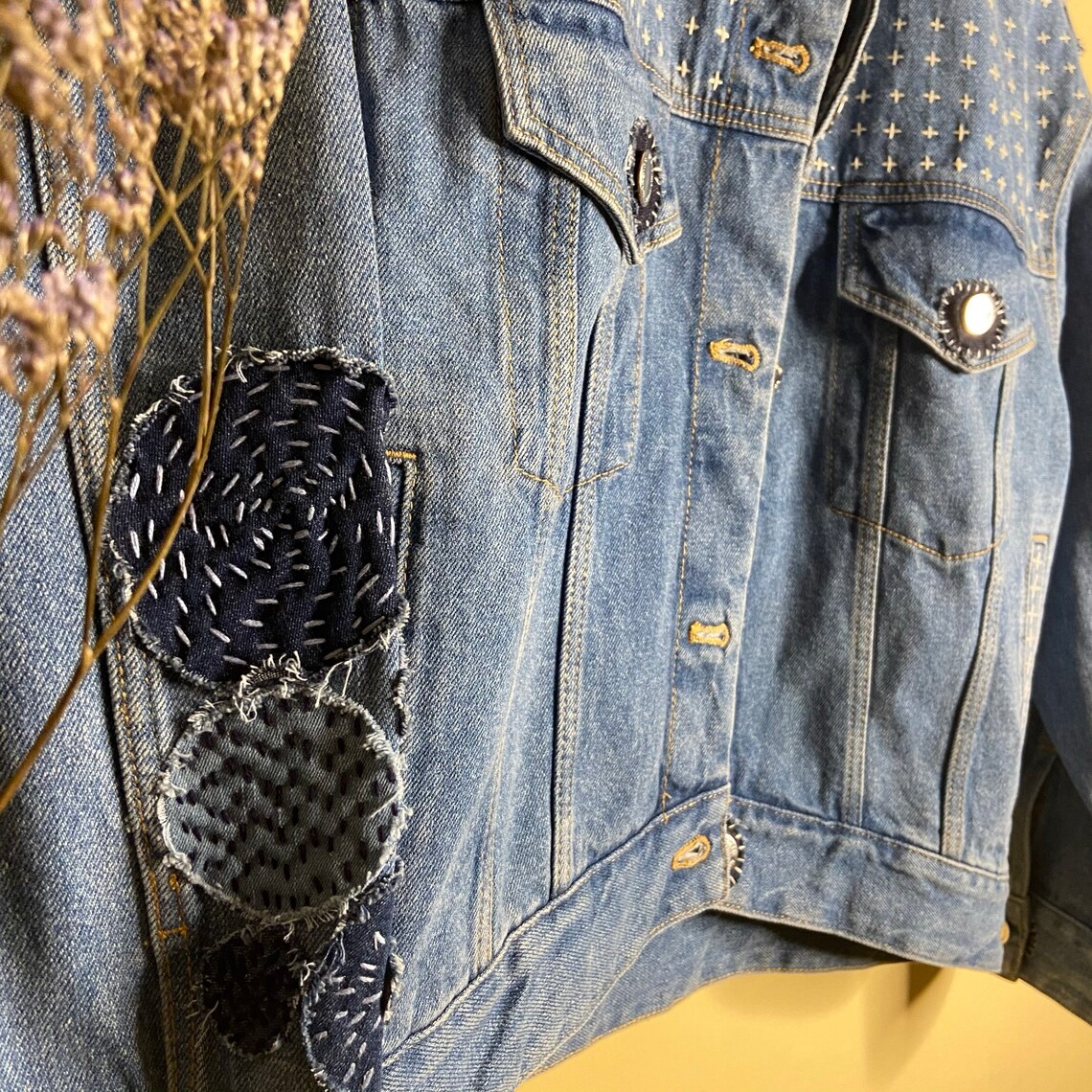 Sashiko Denim Jacket Boro Style Japanese Technique Sashiko | Etsy