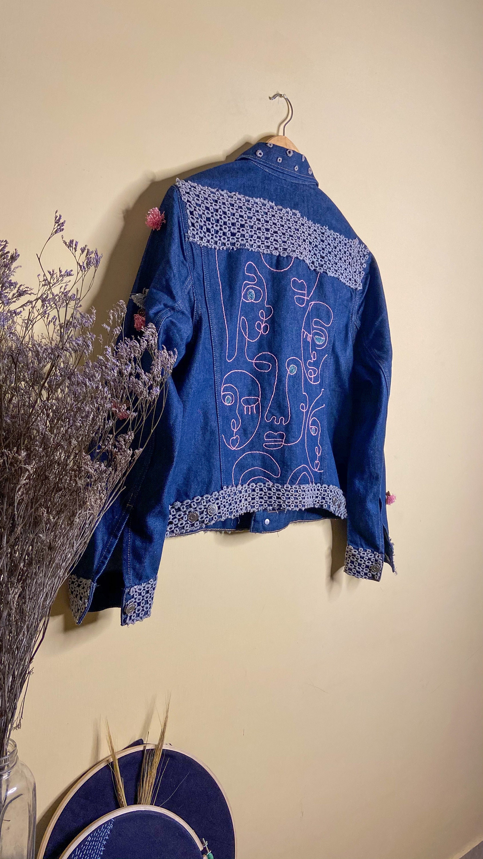 Abstract Face Denim Jacket - Etsy