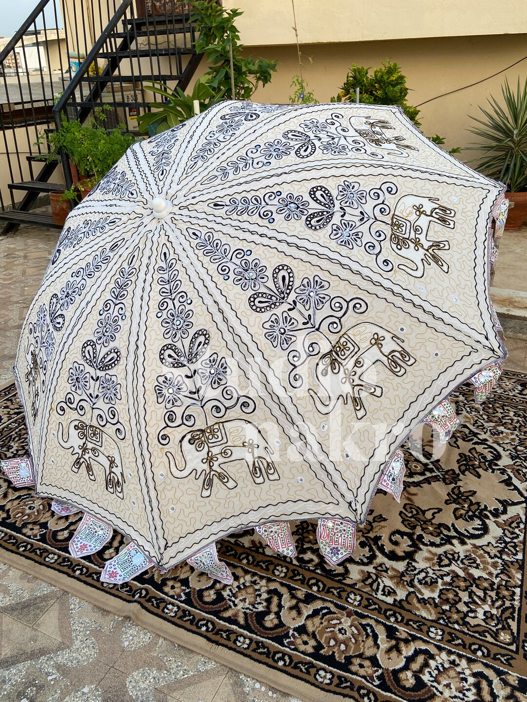 Hand Embroidered Indian Parasol: Boho Garden Decor (6 Ft) - Etsy