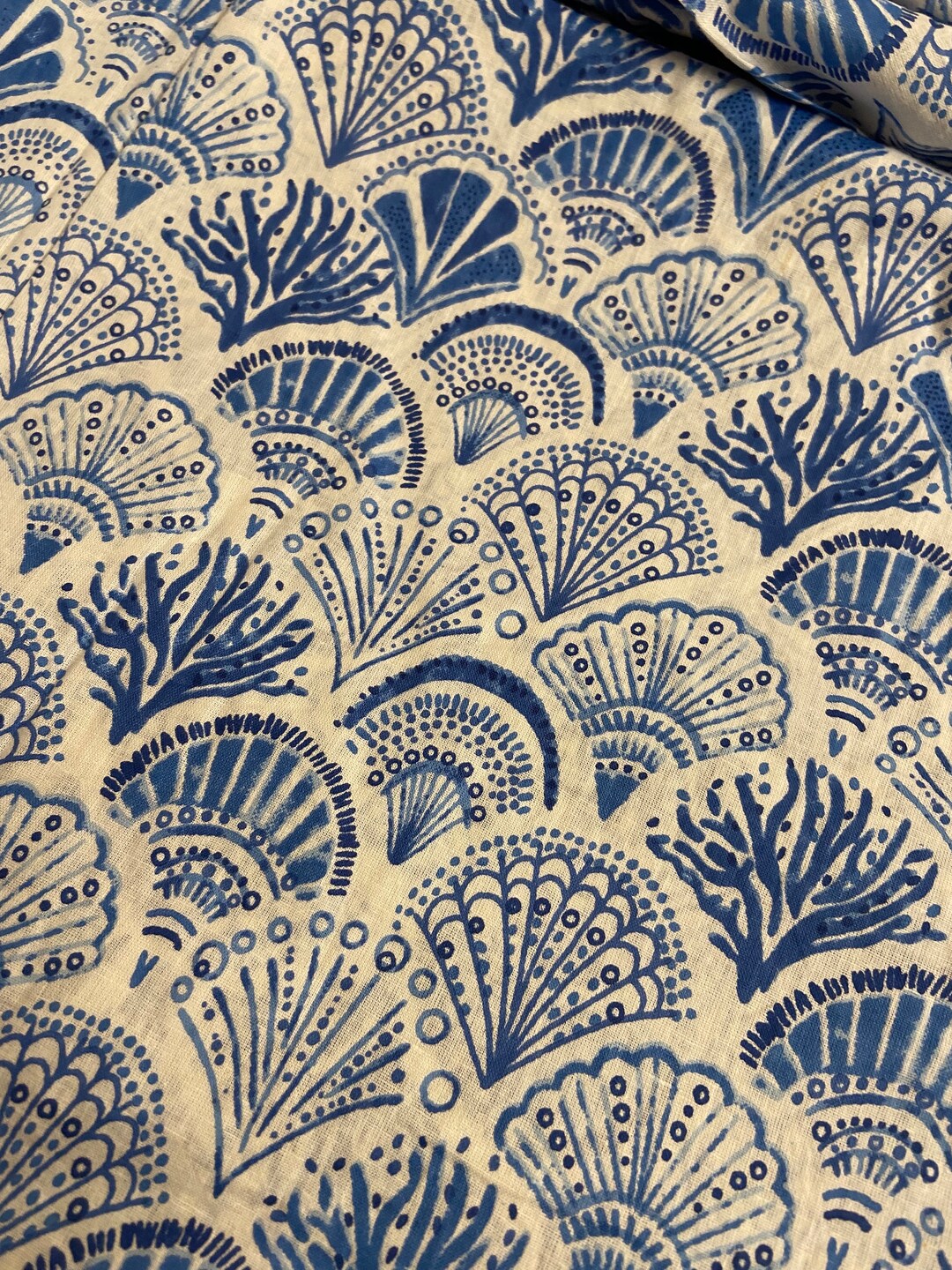 Blue White Sea Shells Hand Block 100% Cotton Fabric by Yard, Women's ...