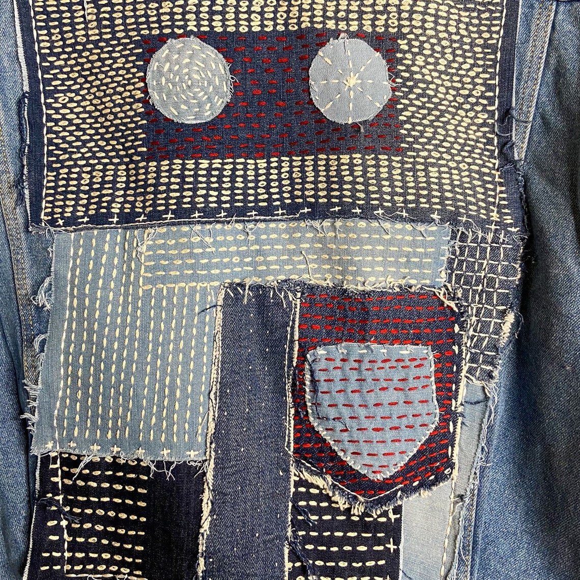 Sashiko Denim Jacket Boro Style Japanese Technique Sashiko - Etsy