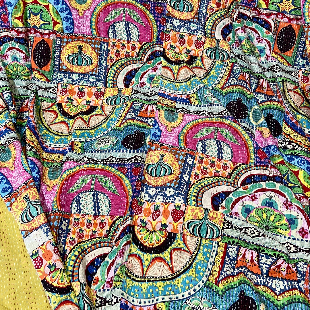 Funky Turkish Kantha Quilt Queen Pure Cotton Kantha Throw Blanket ...