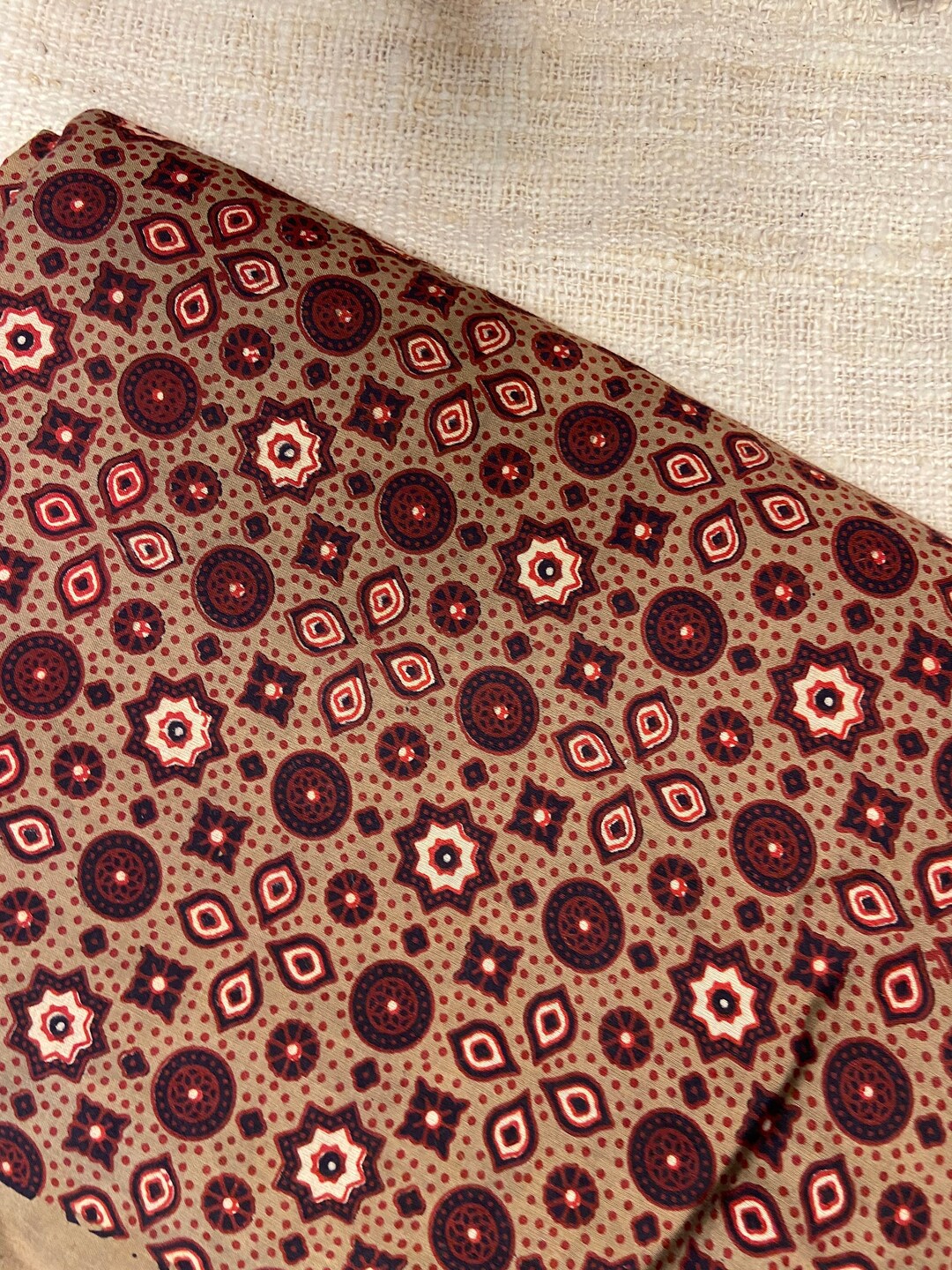 Hand Block Printed Ajrakh Fabric: Organic Cotton Beige Indigo - Etsy